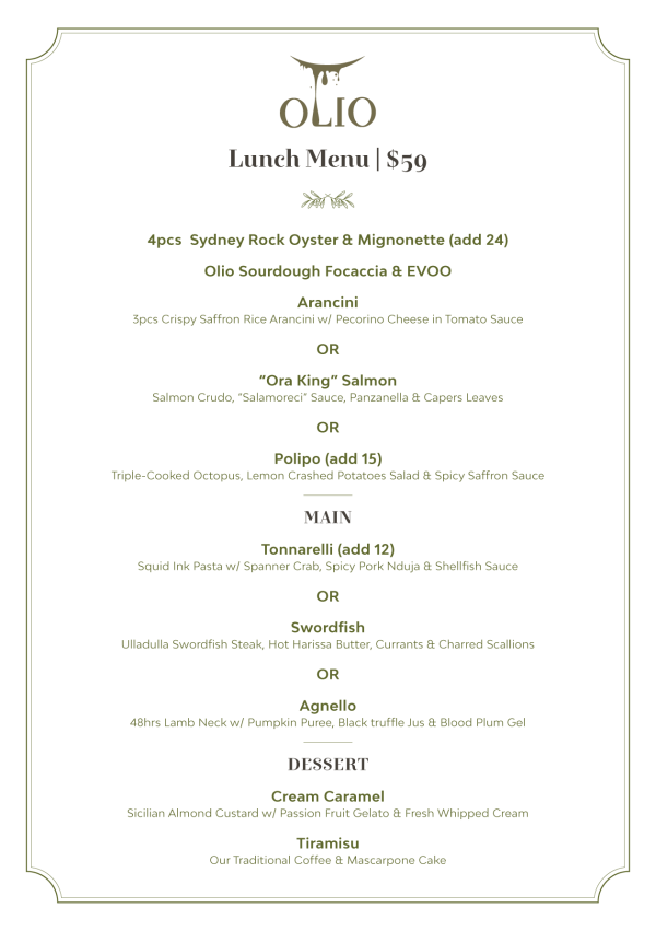 $59 3-Course Lunch | Olio Kensington Street