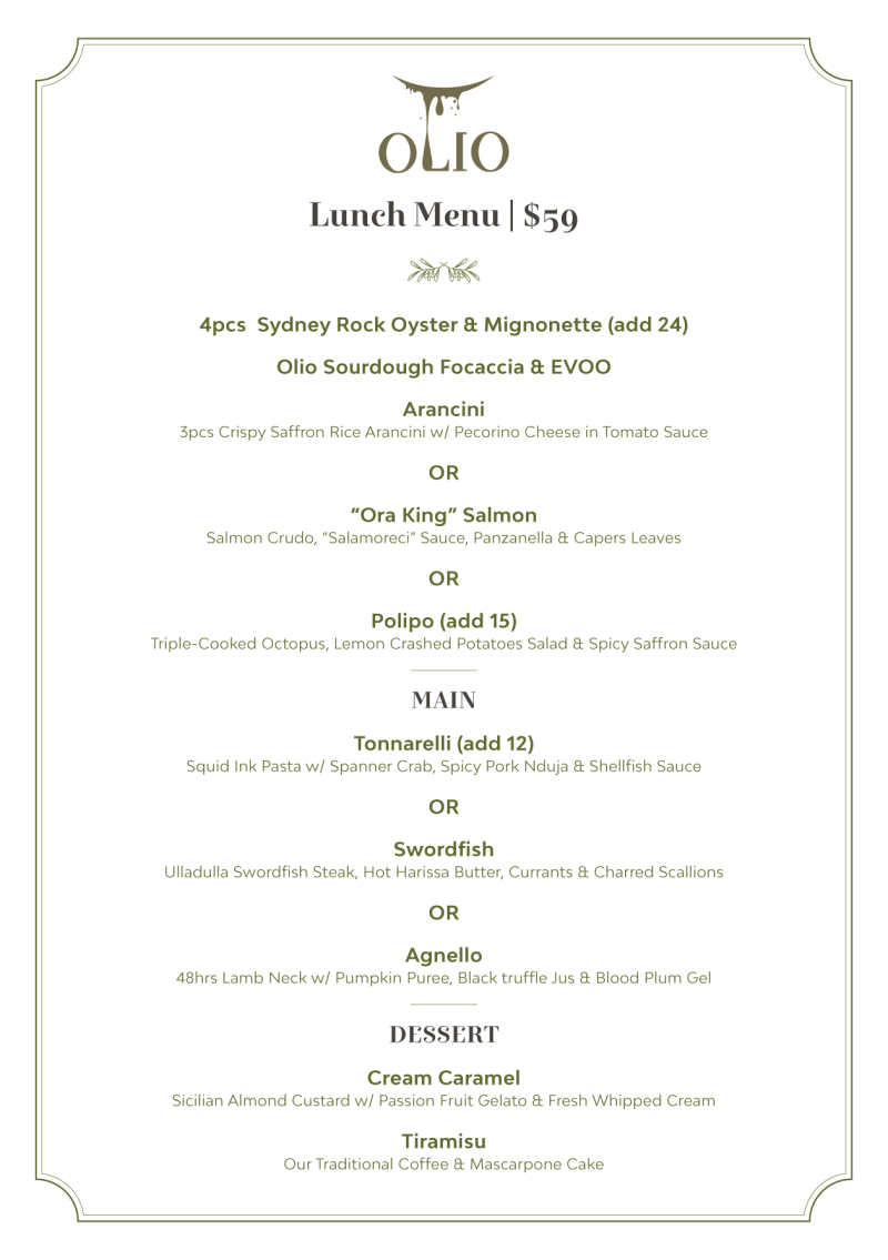 $59 3-Course Lunch | Olio Kensington Street