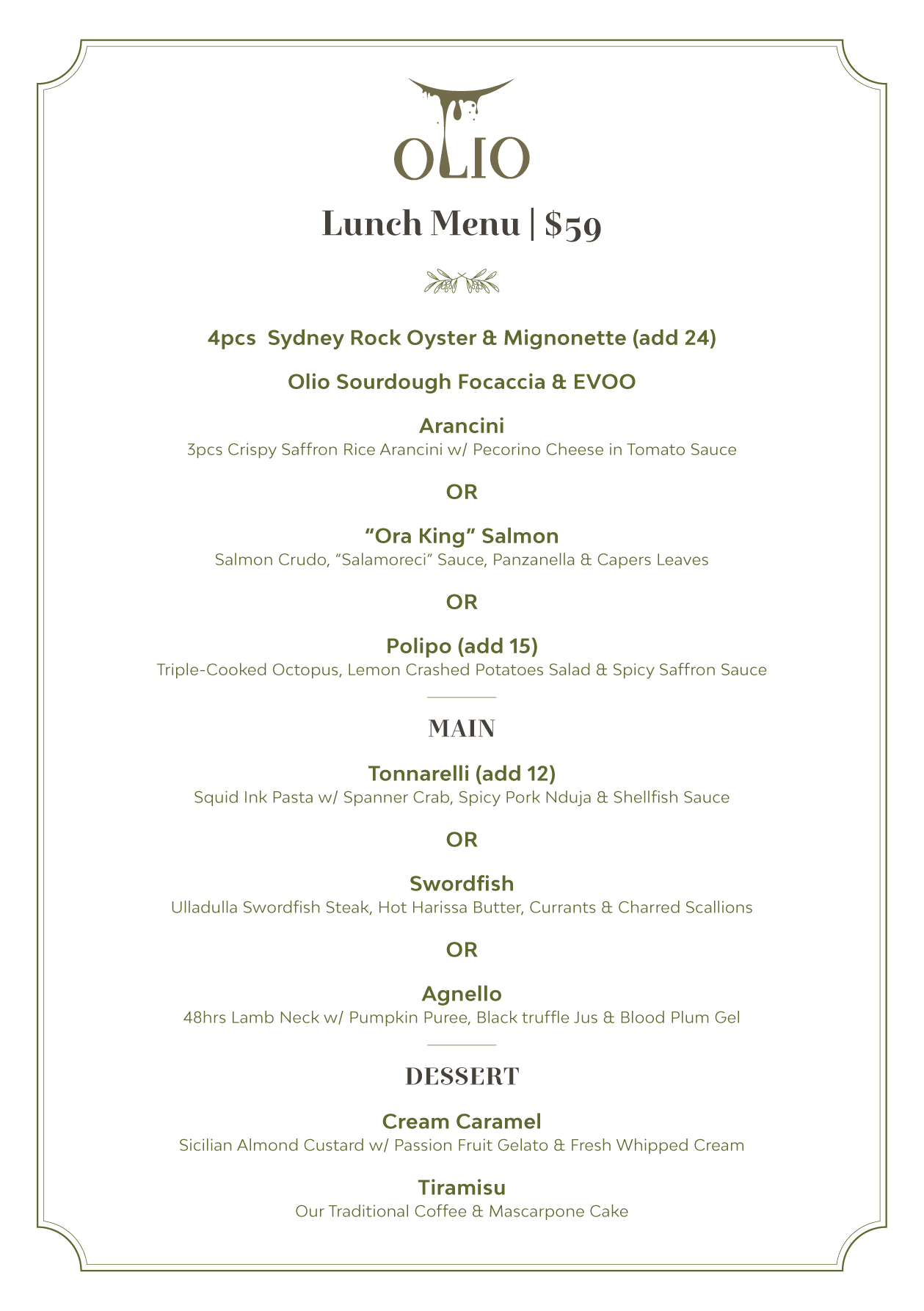 $59 3-Course Lunch | Olio Kensington Street